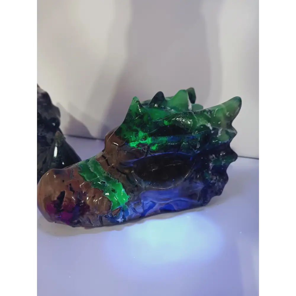 🐉🔥 Volcano Agate Dragon Skull 5.5" – Power, Transformation and UV Magic 💡